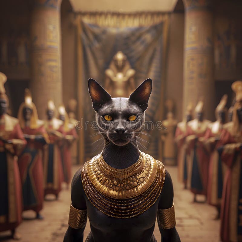 Ancient Egyptian Cat Goddess Bastet Standing in a Temple Surrounded by ...