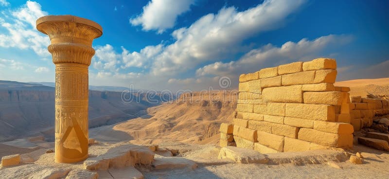 Ancient Egyptian Column Overlooking Desert Valley with Dramatic Sky ...