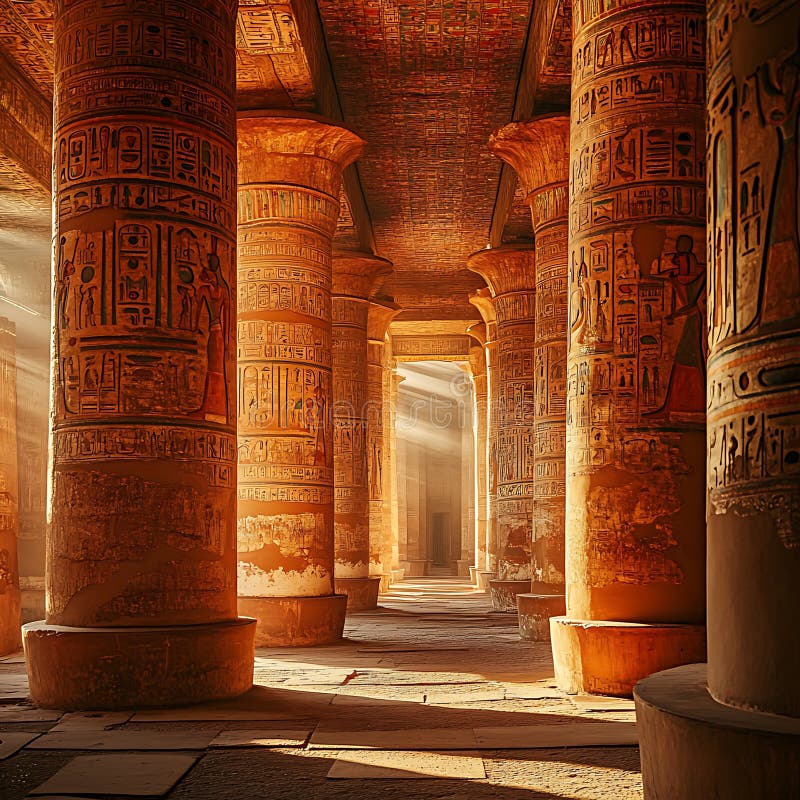 Ancient Egyptian Columns Illuminated by Sunlight in Ancient Temple ...