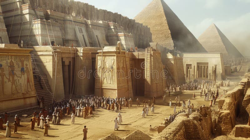 Ancient Egyptian Construction Site with Pyramids and Temples Stock ...