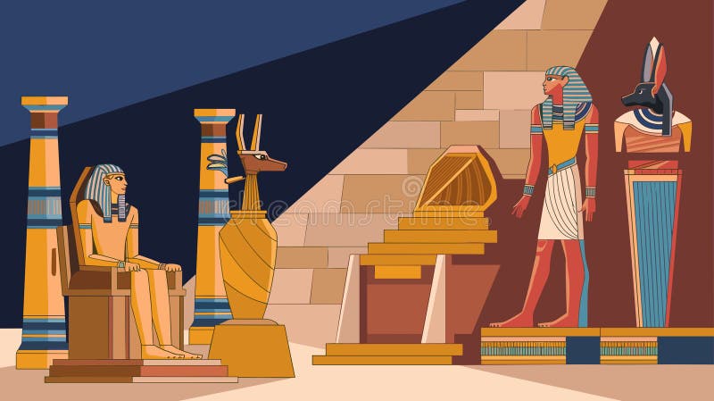 Ancient Egyptian God and Pharaoh Statues, Throne, Vase and Column for ...