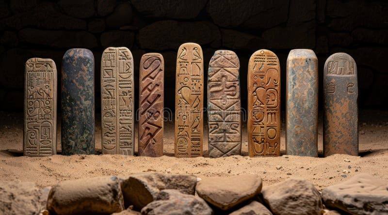 Ancient Egyptian Hieroglyphic Tablets in a Dark Setting Stock ...