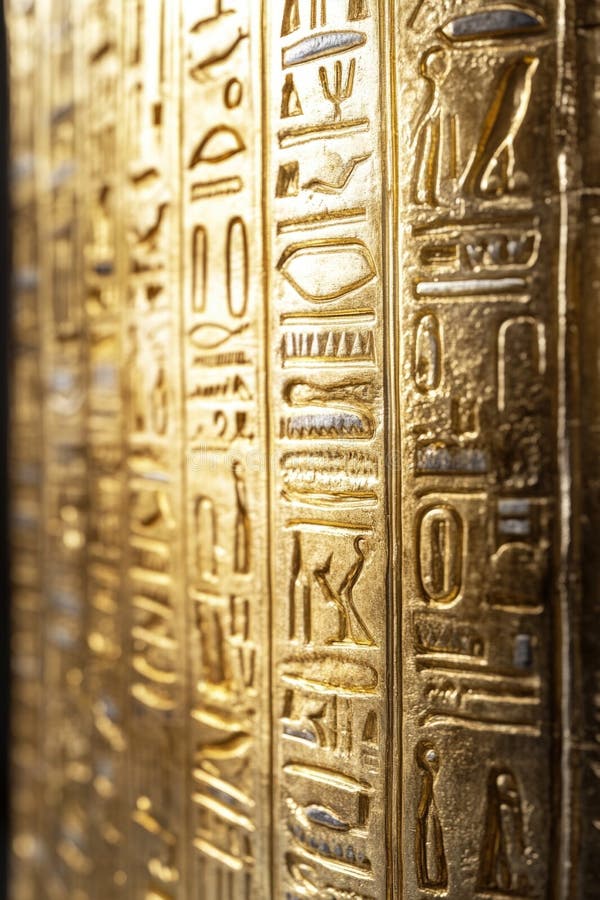 Ancient Egyptian Hieroglyphs on Golden Temple Wall Stock Illustration - Illustration of egypt ...