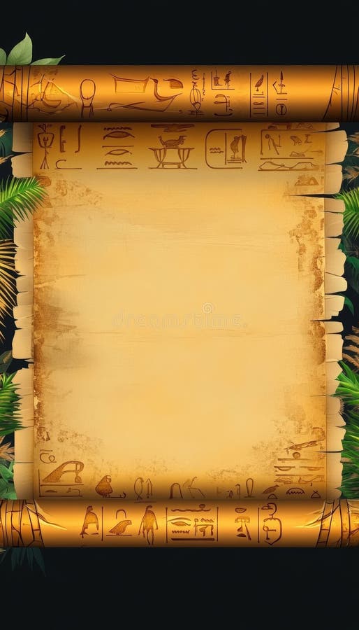 Ancient Egyptian Hieroglyphs on Papyrus with Decorative Frame and Copy ...