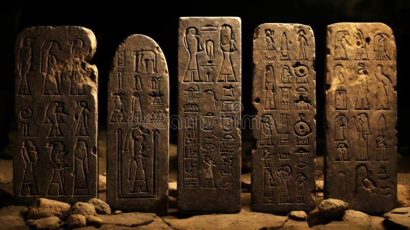 Ancient Egyptian Hieroglyphs on Stone Tablets Stock Illustration ...