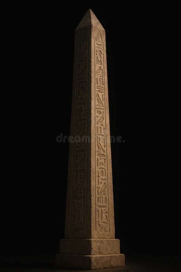 Ancient Egyptian Obelisk Illuminated Against Black Background Stock ...