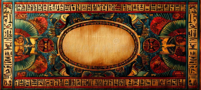 Ancient Egyptian Papyrus Frame Background with Hieroglyphs and Ornate ...