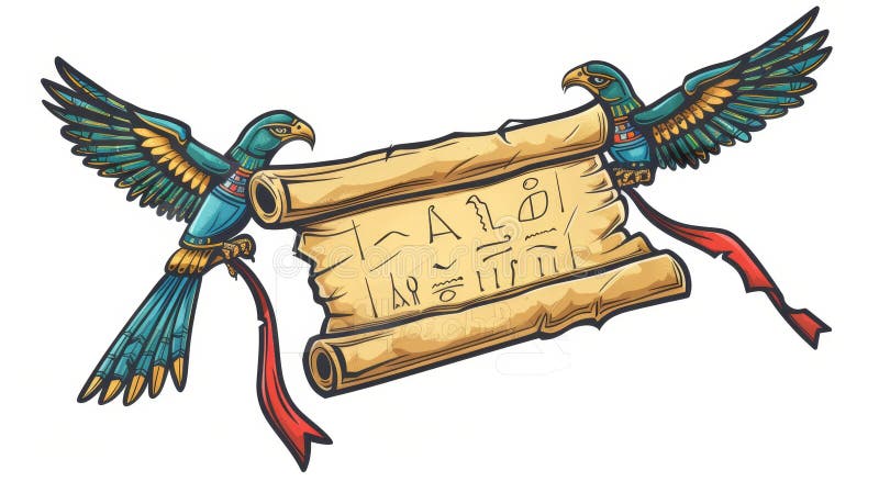 An Ancient Egyptian Papyrus Scroll Decorated with Red Cords on a White ...