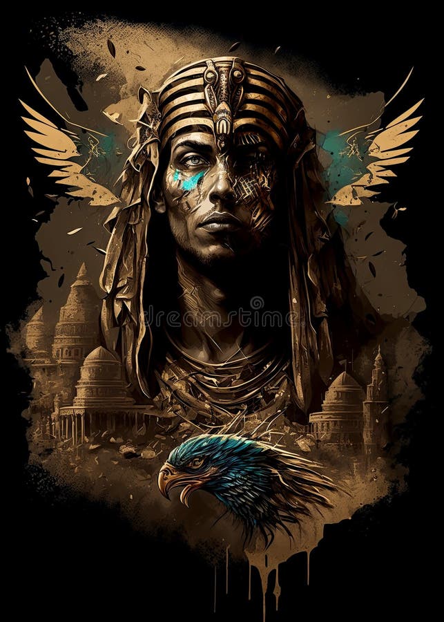 Ancient Egyptian Pharaoh with Wings. Poster Artwork, Tshirt Design ...