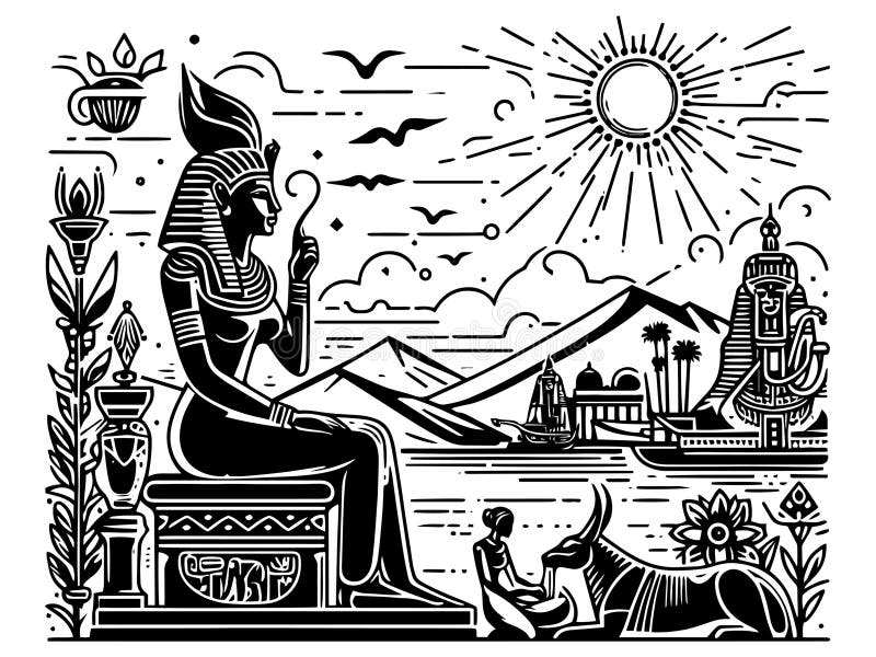 Ancient Egyptian Scene Goddess and Nile Vector Stock Illustration ...