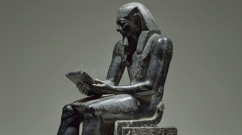 Ancient Egyptian Scribe Statue Holding a Modern Tablet - Blending ...