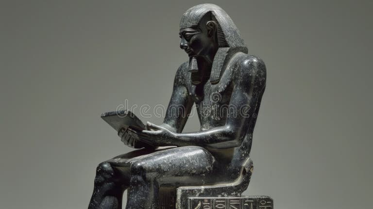 Ancient Egyptian Scribe Statue Holding a Modern Tablet - Blending ...