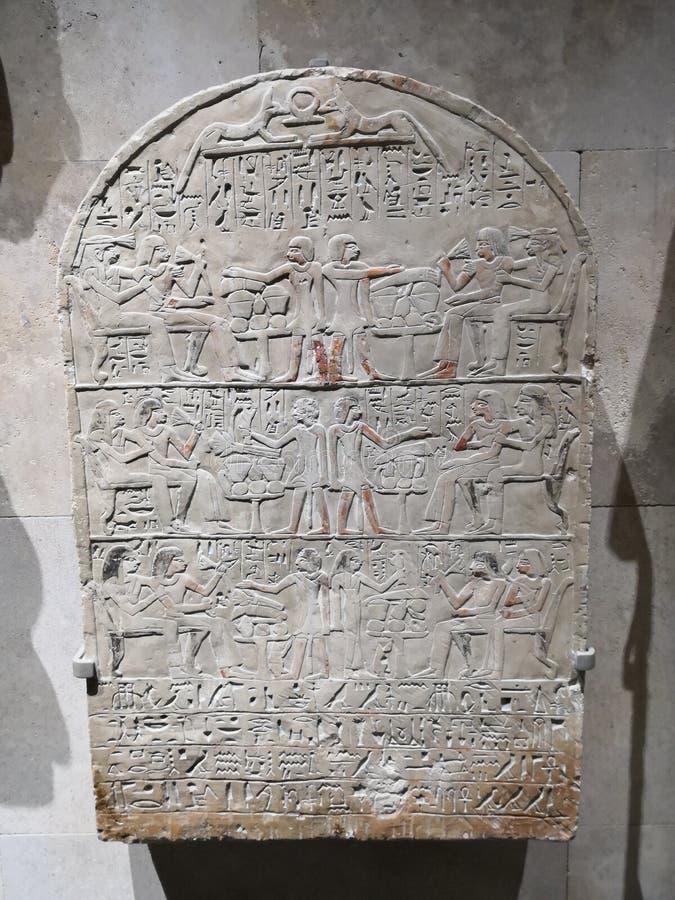 Ancient Egyptian Script Hieroglyphs Feasting Carved Stone Stock Image ...