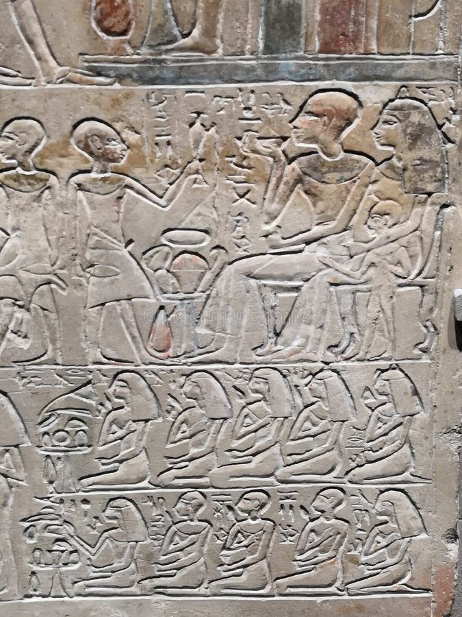 Ancient Egyptian Script Hieroglyphs Feasting Carved Stone Stock Image ...