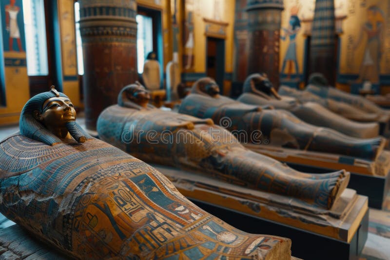 Ancient Egyptian Sculptures on Display in a Museum Exhibit Stock Photo ...