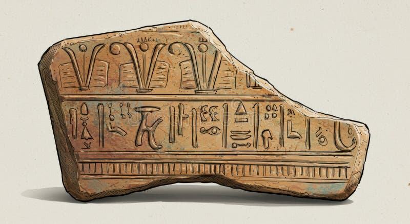 Ancient Egyptian Stone with Hieroglyphs and Papyrus Motifs Stock Image ...