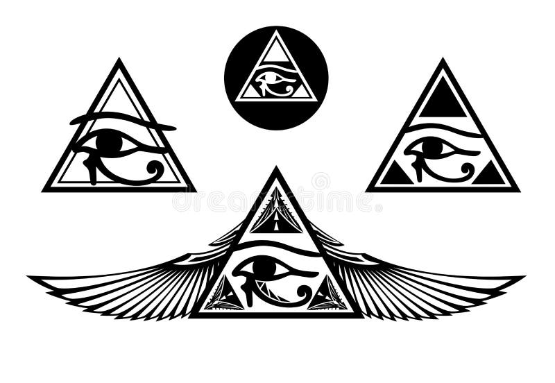 Ancient Egyptian Eye of Horus in Triangle Pyramid Vector Design Set ...