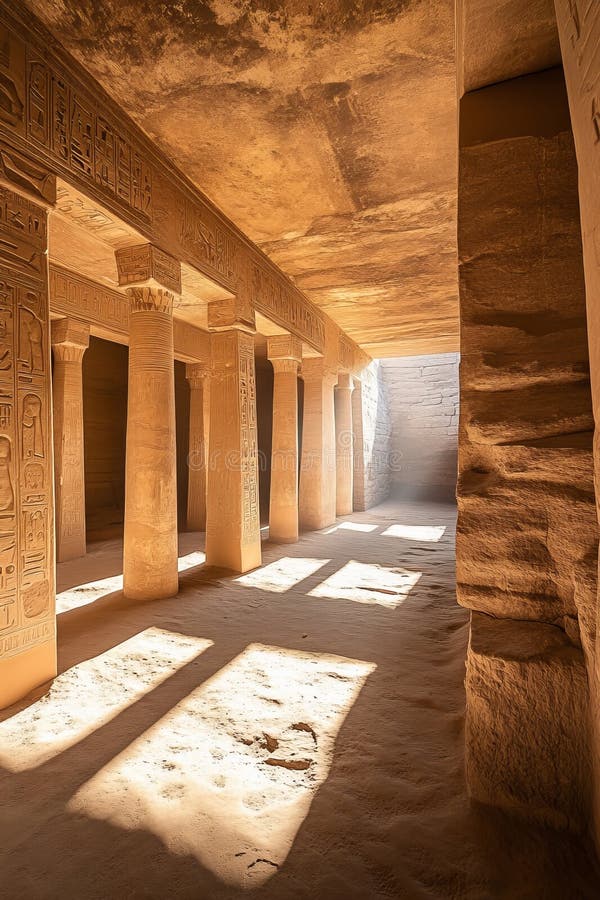 Ancient Egyptian Temple Corridor with Sunlight and Shadows ...