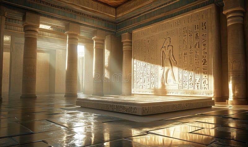 Ancient Egyptian Temple Interior with Hieroglyphs and Sunlight ...
