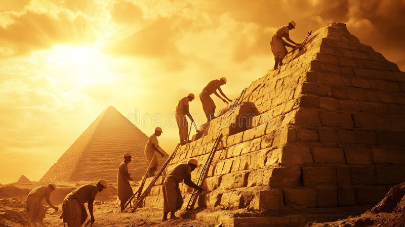 Ancient Egyptian Workers Building the Pyramids. Stock Photo - Image of ...