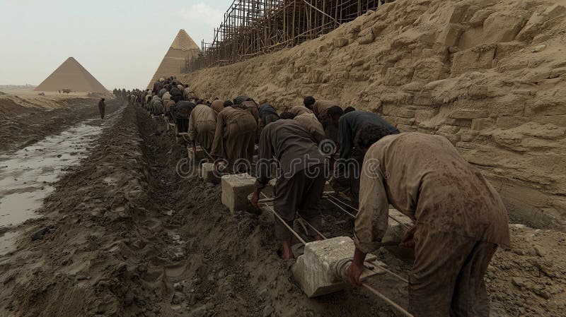 Ancient Egyptian Workers Building the Pyramids Stock Illustration ...