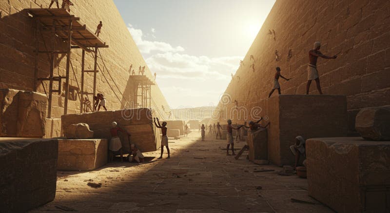 Ancient Egyptian Workers are Constructing a Large Pyramid, Using Ramps ...