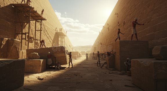 Ancient Egyptian Workers are Constructing a Large Pyramid, Using Ramps ...