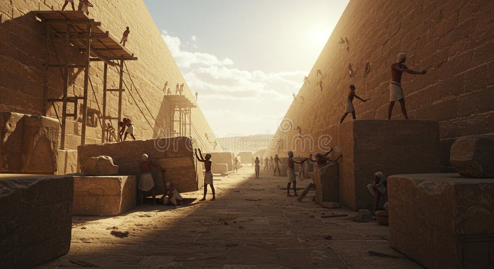 Ancient Egyptian Workers are Constructing a Large Pyramid, Using Ramps ...