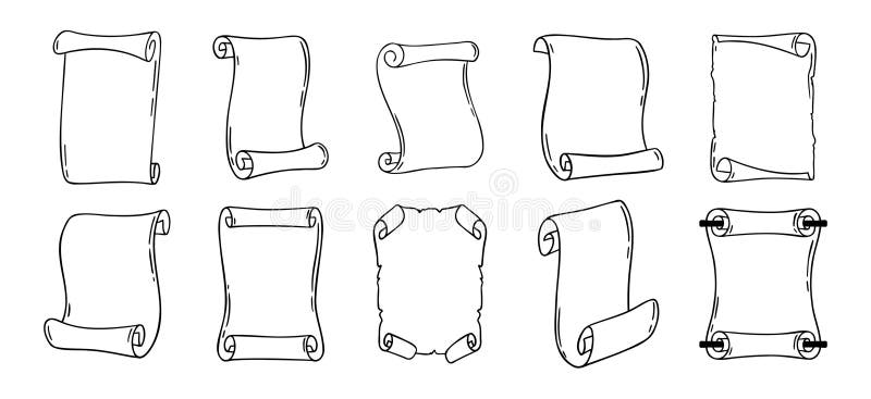 Ancient Empty Scroll Doodle Hand Drawn, Ancient Medieval Paper Outline ...
