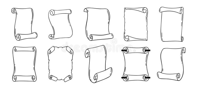 Ancient Empty Scroll Doodle Hand Drawn, Ancient Medieval Paper Outline ... Ancient Empty Scroll Doodle Hand Drawn, Ancient Medieval Paper Outline ...