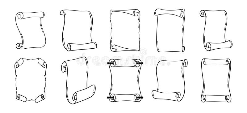 Ancient Empty Scroll Doodle Hand Drawn, Ancient Medieval Paper Outline ...