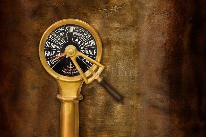 Ancient Engine Room Bridge Telegraph in Front of a Copper Background ...