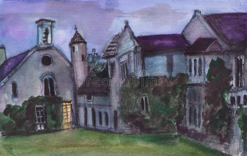 Ancient English Castle at Dusk Stock Illustration - Illustration of ...