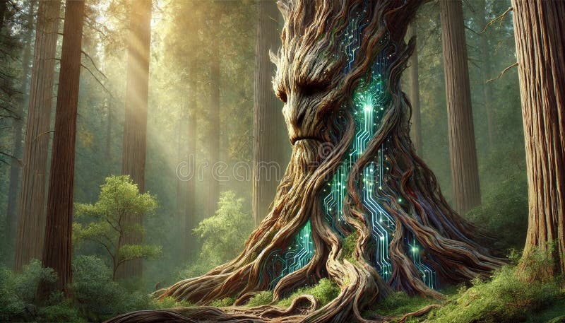 Ancient Ent-like Biocomputer Guardian in a Mystical Forest Stock Photo ...