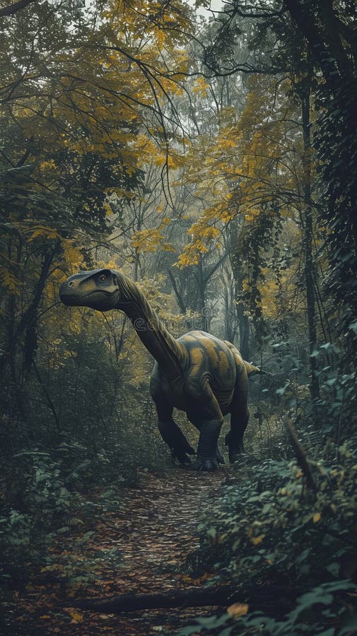 An Ancient Extinct Animal Dinosaur in an Ancient Forest Stock Photo ...