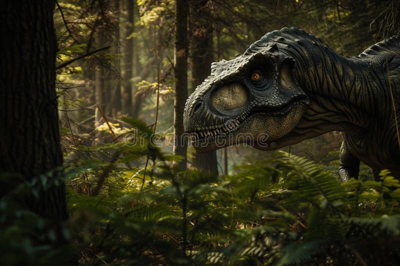 An Ancient Extinct Animal Dinosaur in an Ancient Forest Stock Image ...