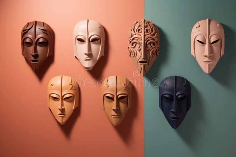 Ancient Faces: a Tapestry of Colored Wooden Masks (AI Generated) Stock ...