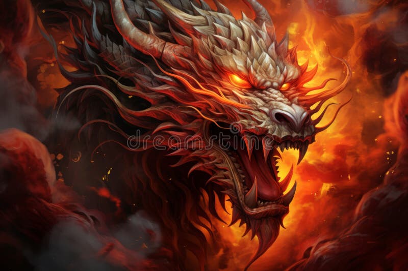 Ancient Fire Chinese Dragon. Generate Ai Stock Illustration ...