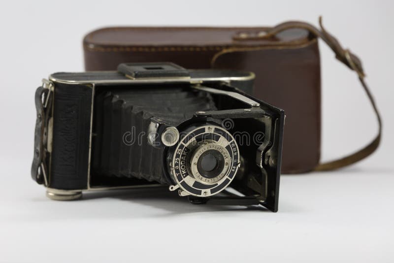 Ancient Folding Camera with Bellows and Brown Leather Case Editorial ...
