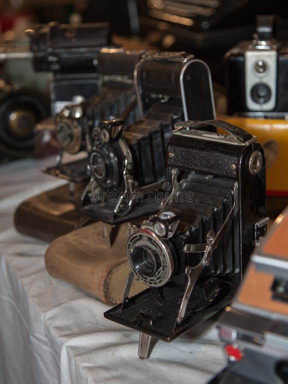 Ancient Folding Cameras with Bellows on Their Leather Cases Stock Image ...