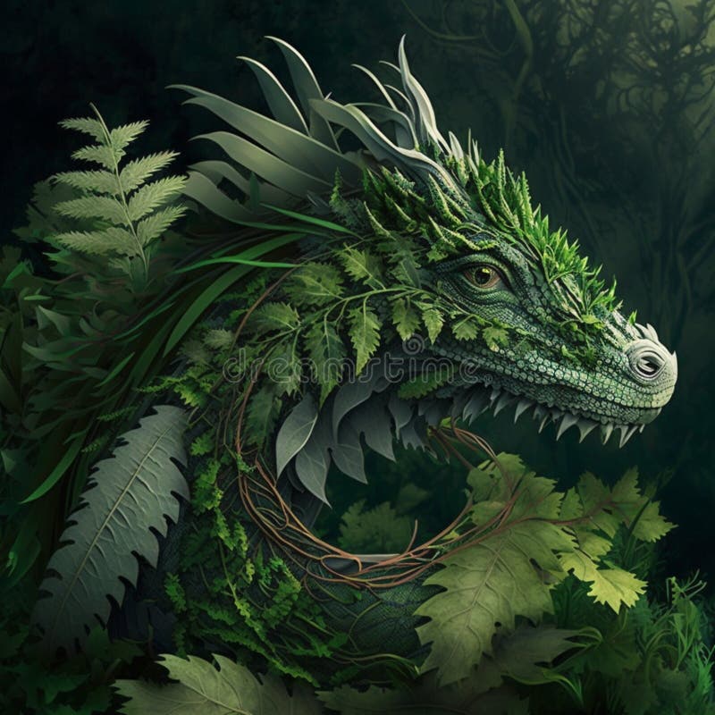 Ancient Forest Dragon Covered with Green Plants Stock Illustration ...