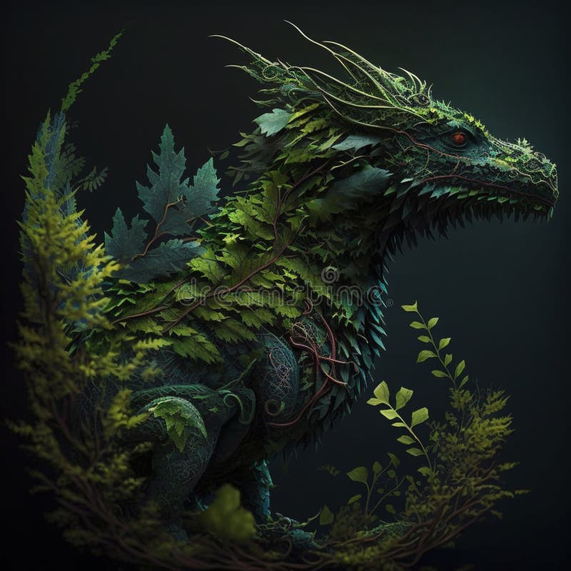 Ancient Forest Dragon Covered with Green Plants Stock Illustration ...