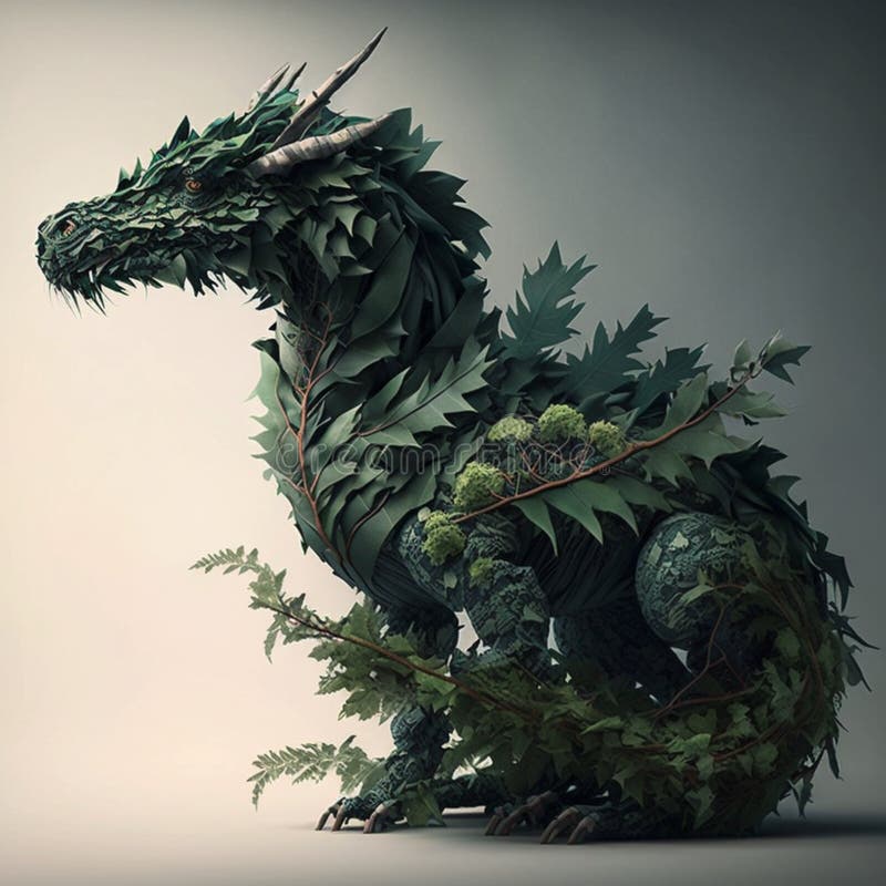 Ancient Forest Dragon Covered with Green Plants Stock Illustration ...