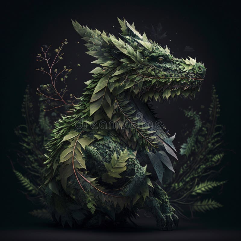 Ancient Forest Dragon Covered with Green Plants Stock Illustration ...