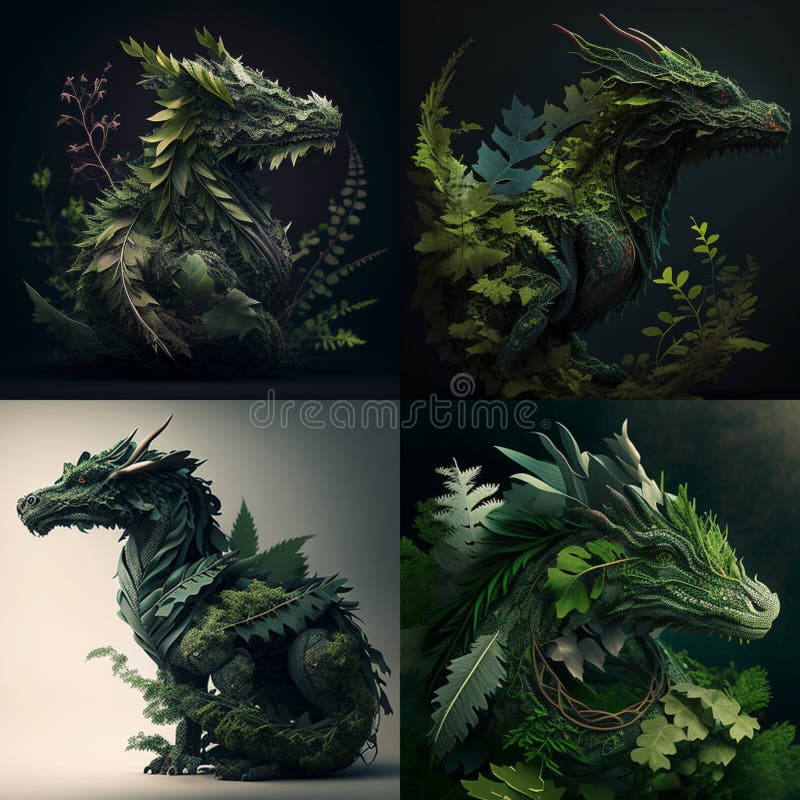 Ancient Forest Dragon Covered with Green Plants Stock Illustration ...