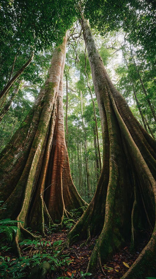 Ancient Forest Giants Reach Towards the Sky in Lush Greenery Stock ...