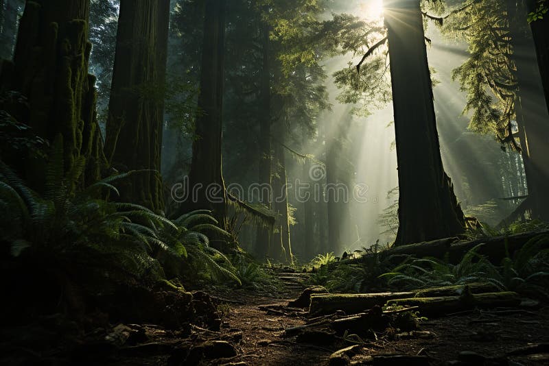 Ancient Forest with Towering Trees Stock Photo - Image of growth, beams ...