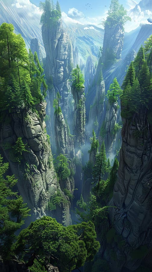 Ancient Forests Filled with Towering Trees Stock Illustration ...