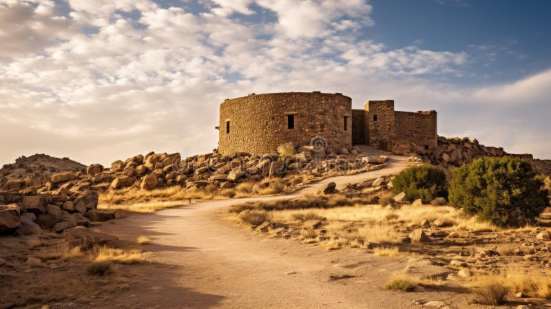 Ancient Fort Amidst Rocky Desert Stock Illustration - Illustration of ...
