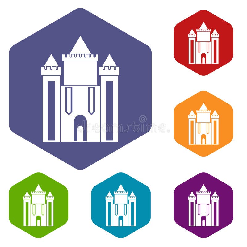 Ancient Fort Icons Set Hexagon Stock Vector - Illustration of gate ...